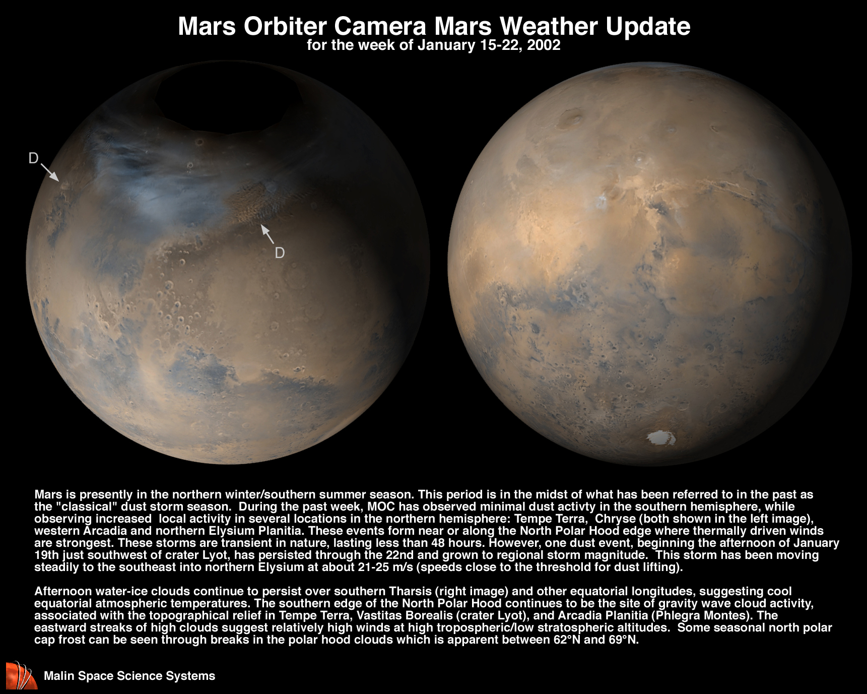 Mars Global Surveyor Weekly Weather Reports